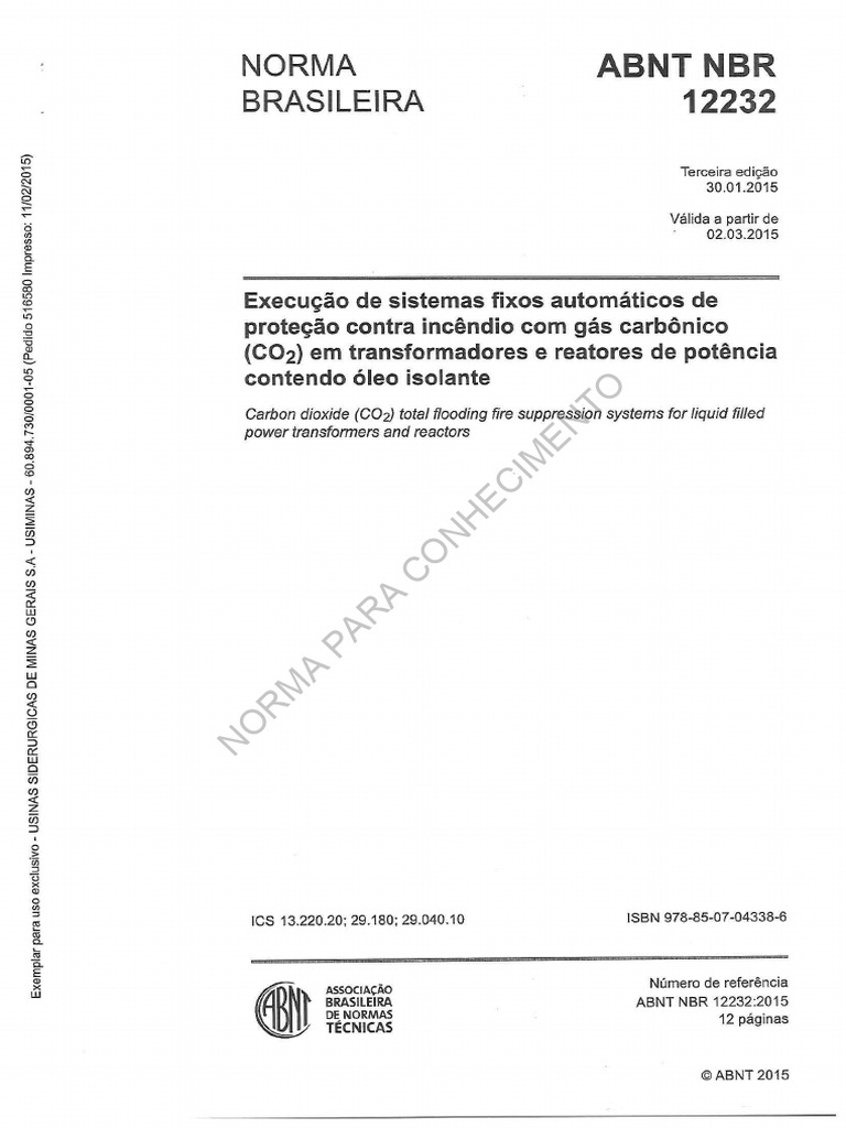 NBR - 12232 - (2015) - Sistema Fixo Co2 | PDF | Válvula | Pressão