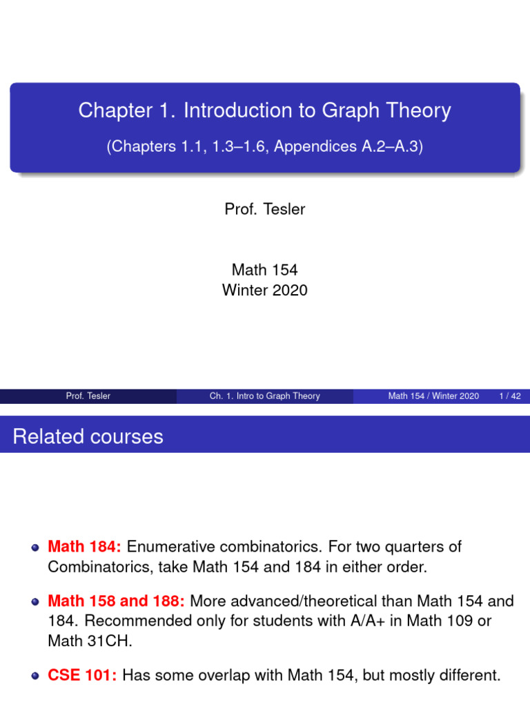 154 Intro Graphs 20-Handout | PDF | Vertex (Graph Theory) | Mathematics