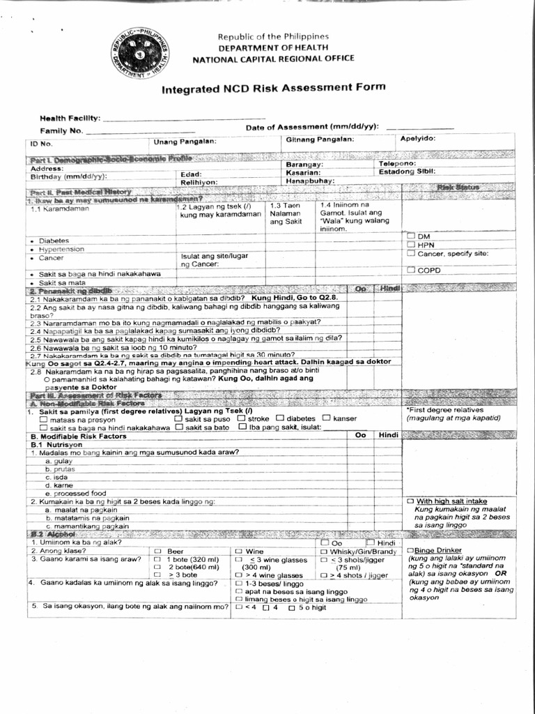 Integrated NCD Risk Assessment Form | PDF