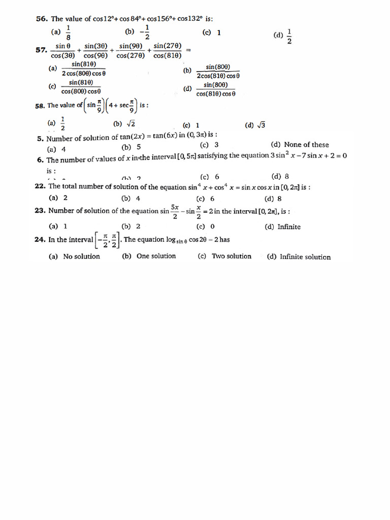 Test Trigonometry Class XI | PDF