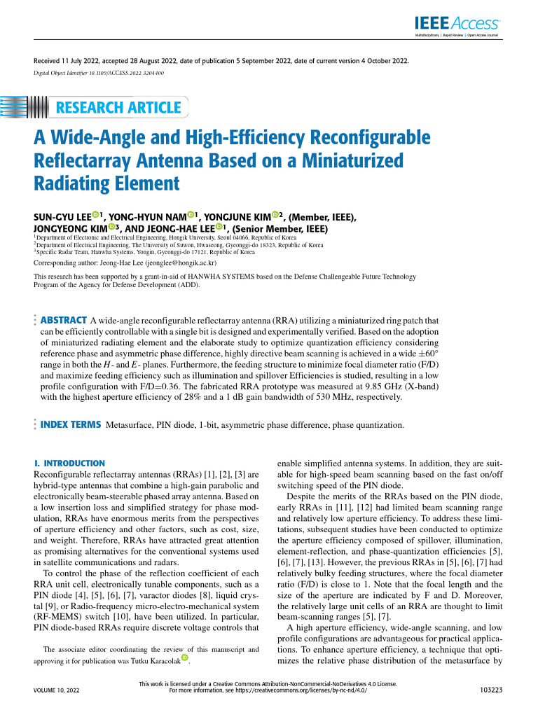 A Wide Angle And High Efficiency Reconfigurable Reflectarray Antenna Based On A Miniaturized