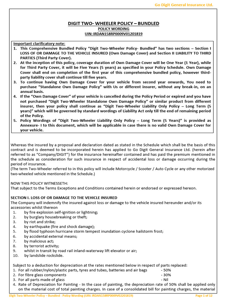 Two-Wheeler Insurance Guide | PDF | Indemnity | Insurance