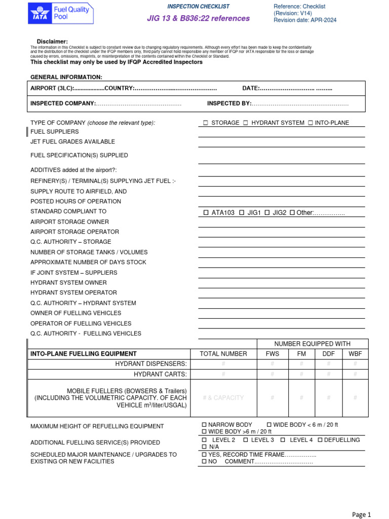 IFQP Checklist Issue 14 With B836 22 and JIG References | PDF ...