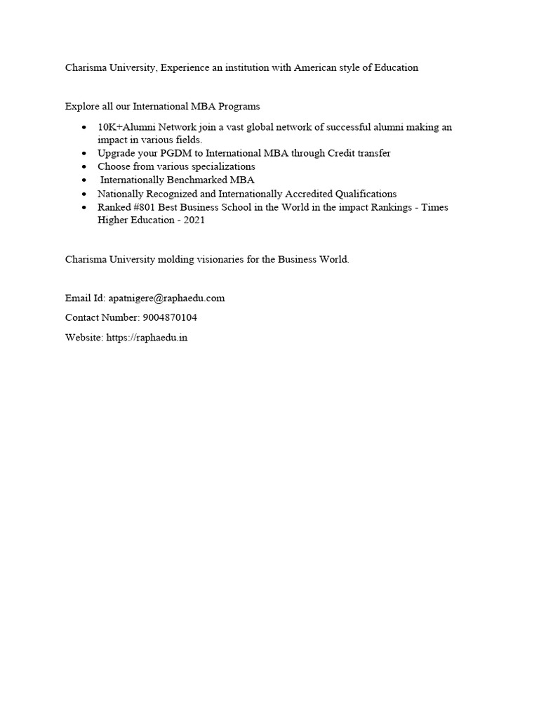 Charisma University MBA Programs Overview | PDF