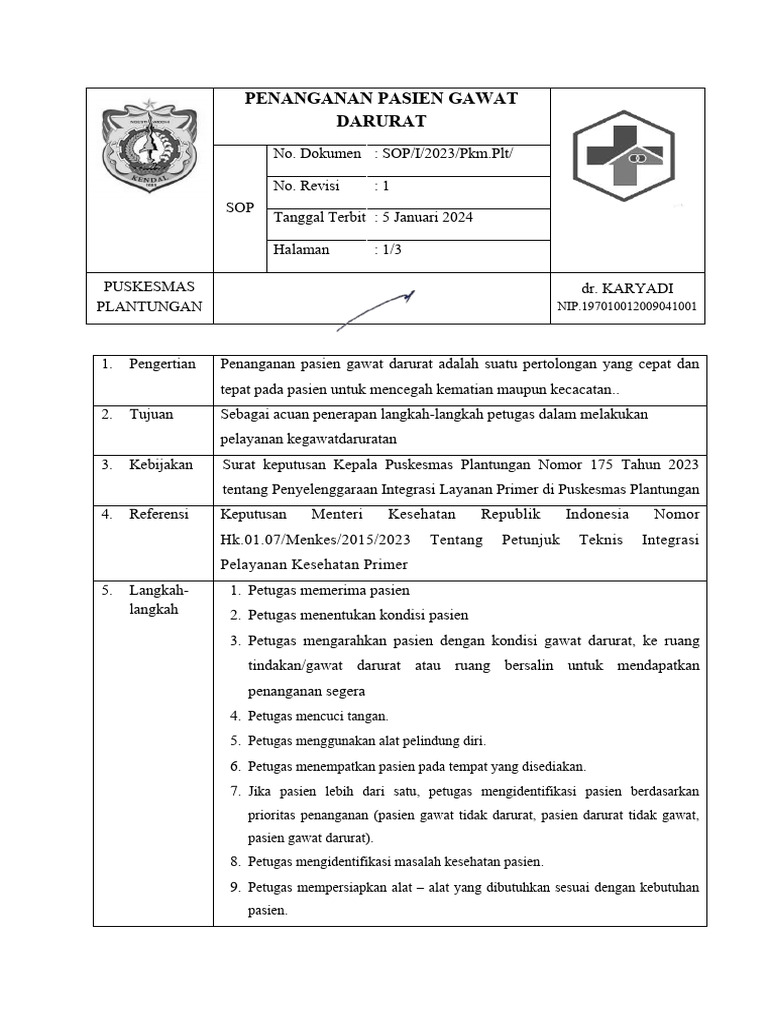 Sop Pasien Gawat Darurat | PDF