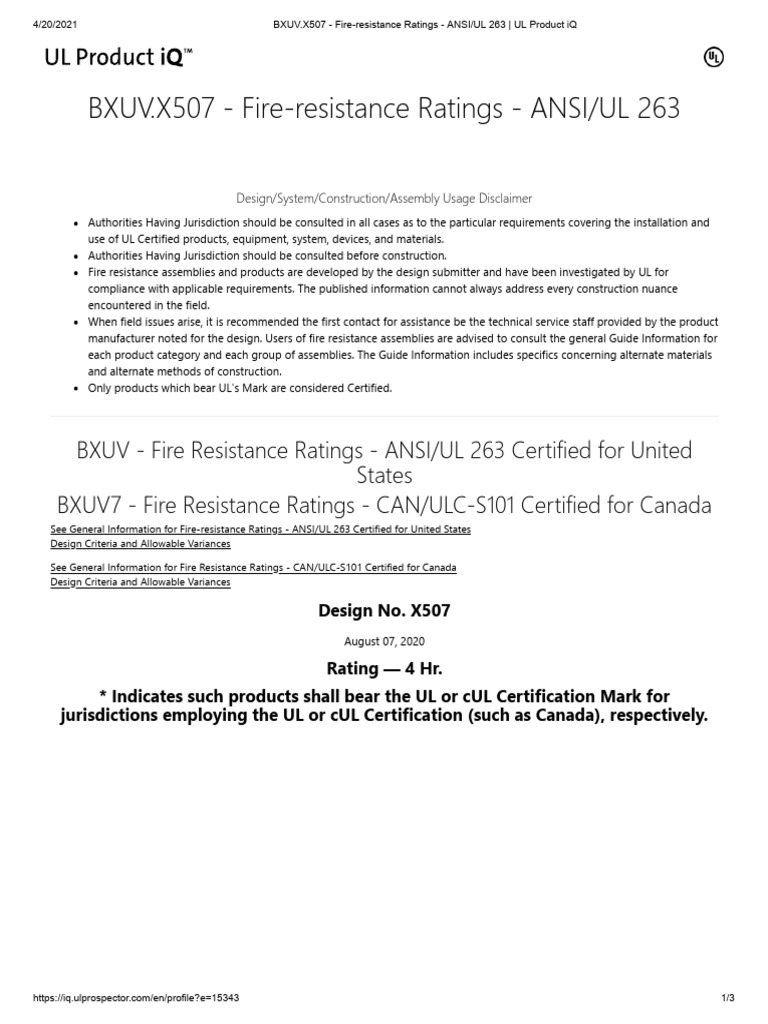 X507 - Fire-Resistance Ratings - ANSI - UL 263 - UL Product Iq | PDF ...