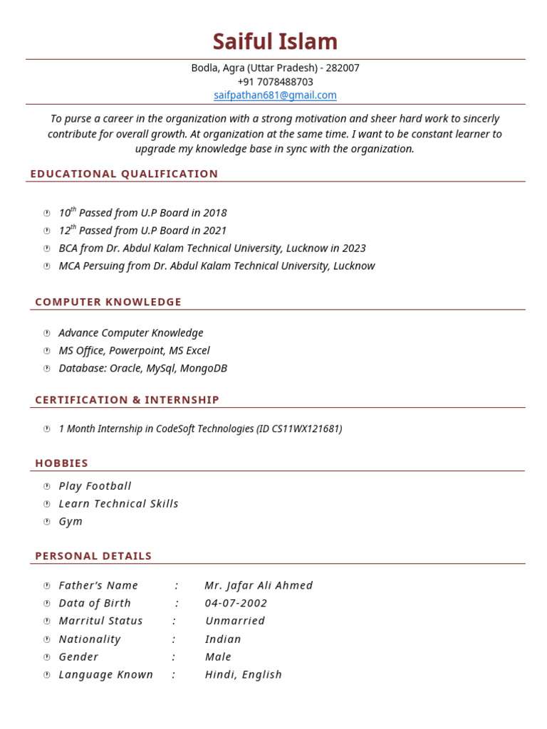 Saiful Islam: Educational Qualification | PDF