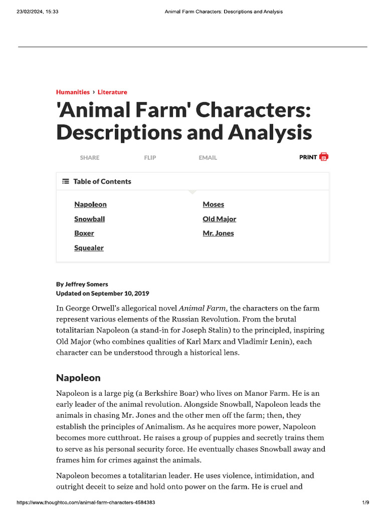 Character Analysis of Animal Farm | PDF