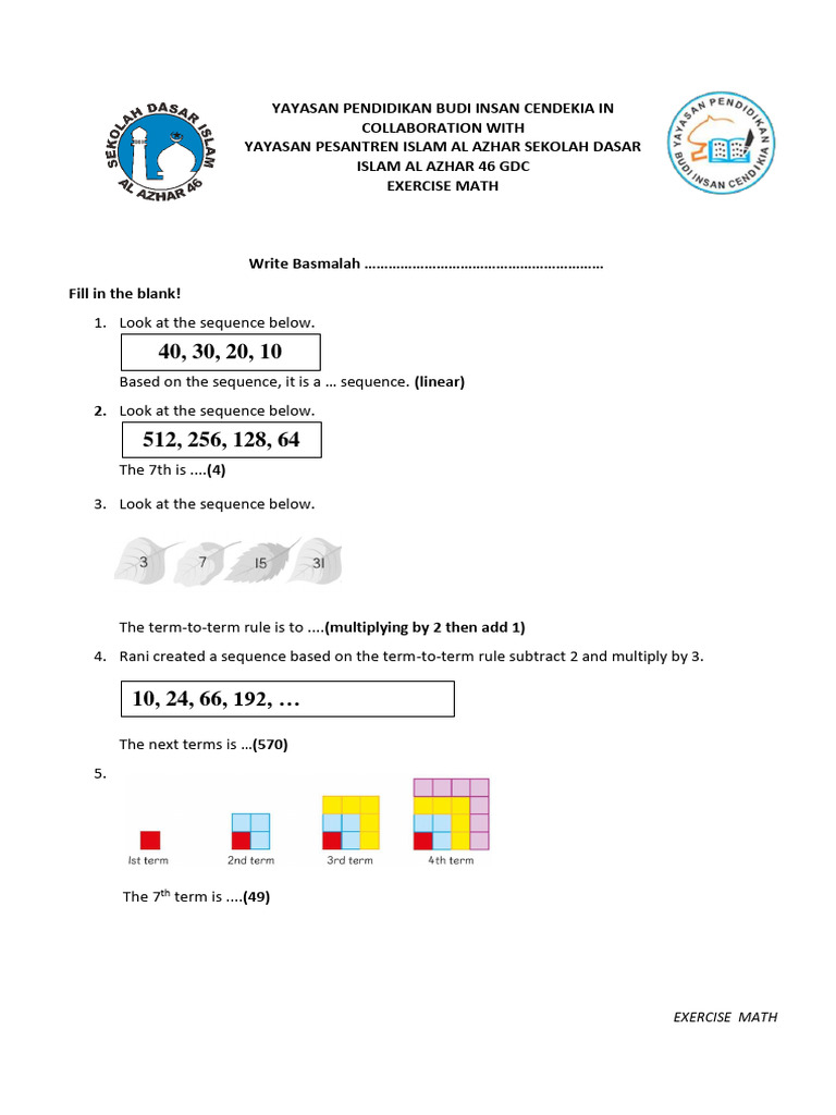 Answer Key Exercise - Math | PDF | Teaching Methods & Materials