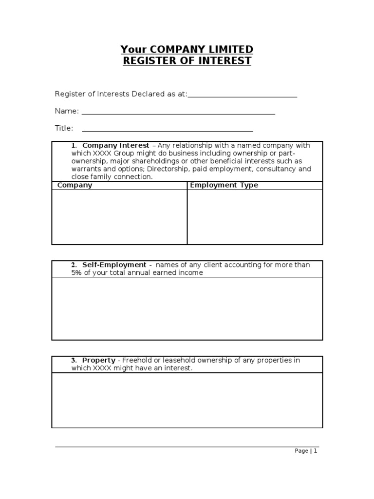Register of Interest Template | PDF