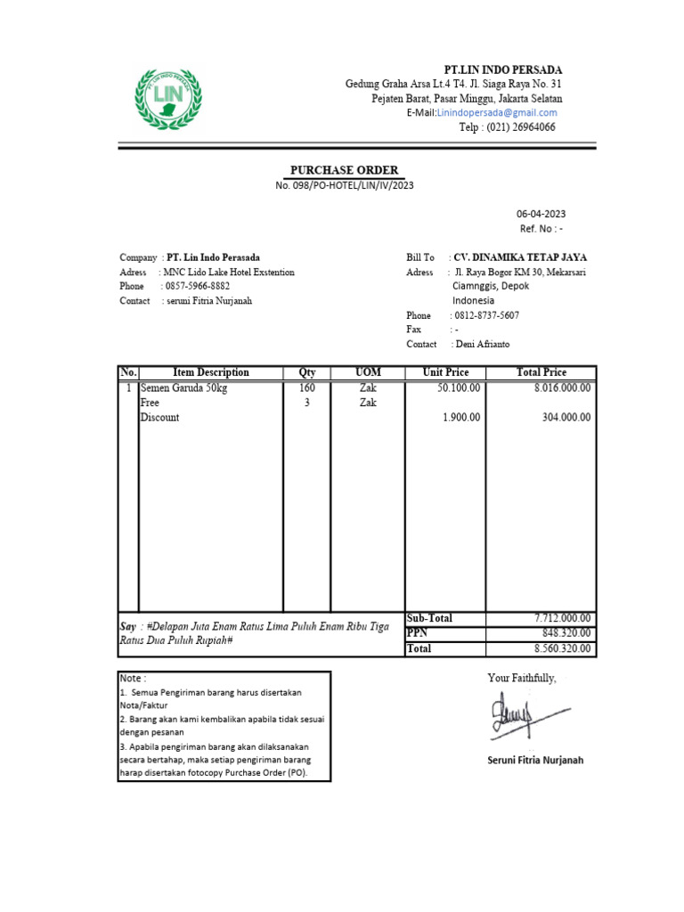 Contoh Po Surduk Hotel | PDF