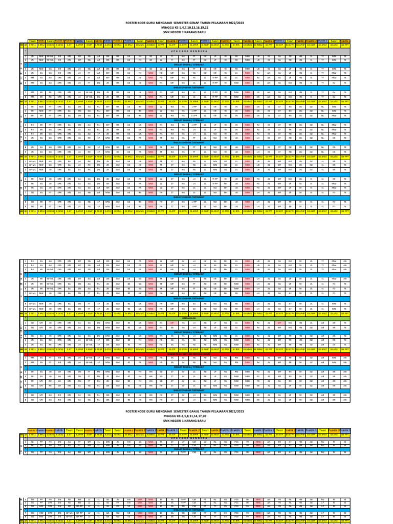 Roster Blok - Genap 2023 - Minggu Ke 1,2,3 | PDF