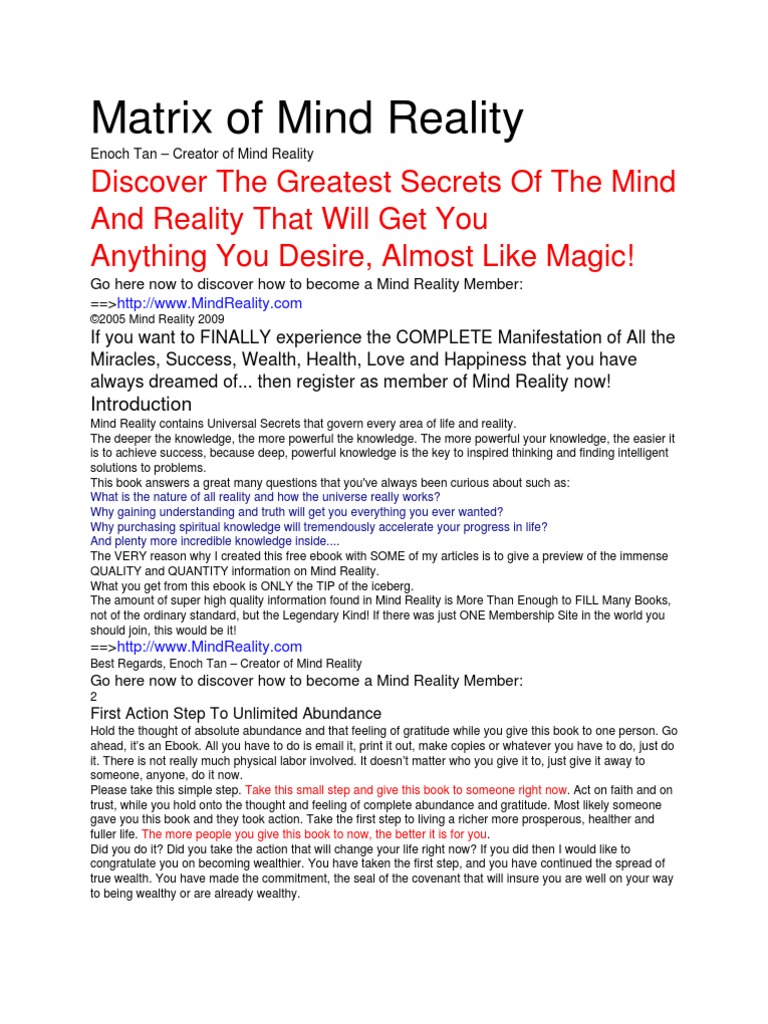 Matrix of Mind Reality | PDF | Mind | Thought