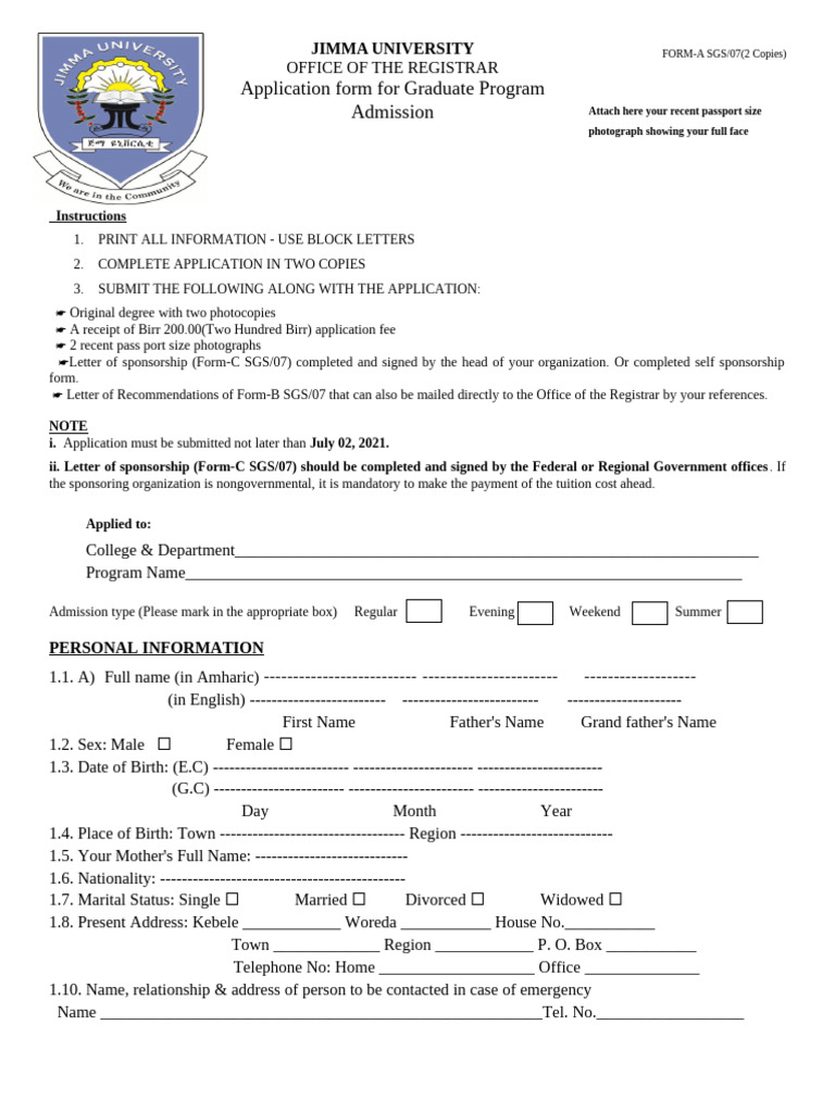 Click Here To Download Postgraduate Application Form For 2013 E | PDF ...