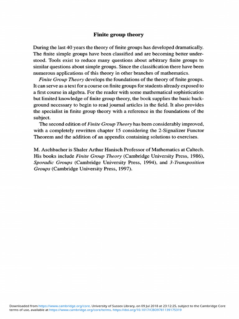 Finite Group Theory M. Aschbacher | PDF | Representation Theory | Group (Mathematics)