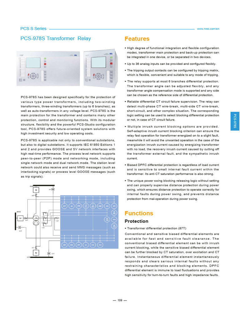 PCS-978S Transformer Relay Features | PDF | Relay | Transformer