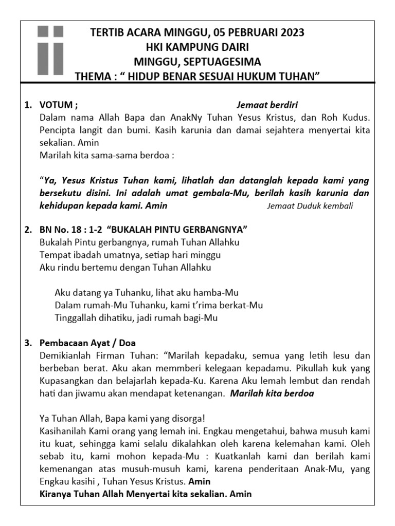 TERTIB ACARA MINGGU Pebruari 2023 | PDF | Kajian Bahasa Asing