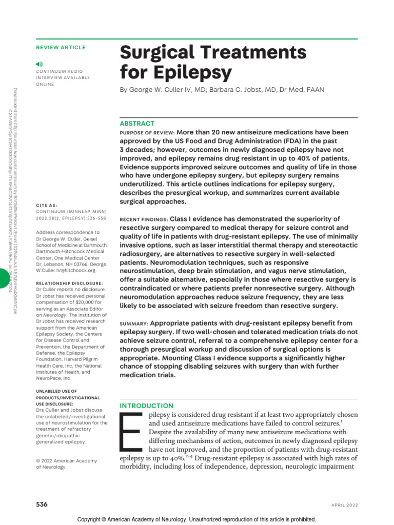 Surgical Treatments For Epilepsy.14 | PDF | Epilepsy ...