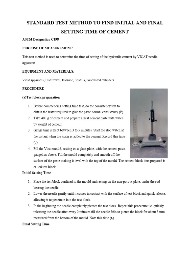 Cement Setting Time Test Guide | PDF | Cement