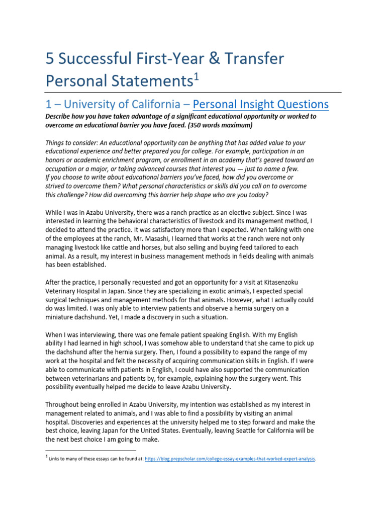 CDEV 102 - 5 Successful Personal Statements | PDF | Social Work ...