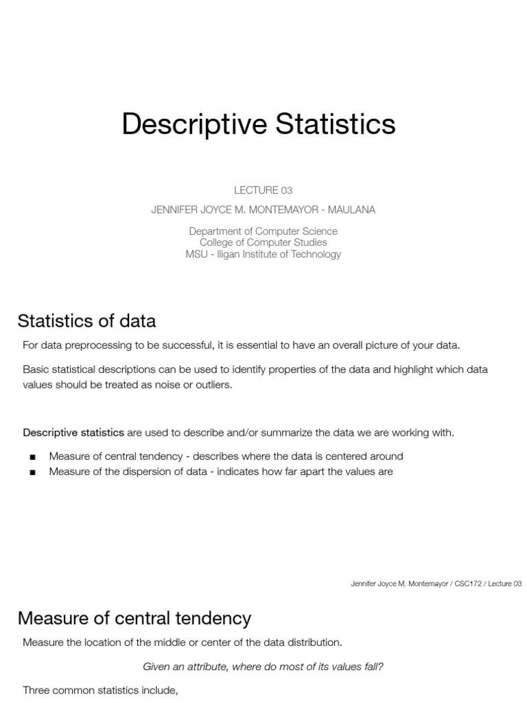 Lecture03 Descriptive Statistics | PDF | Quartile | Statistical Analysis