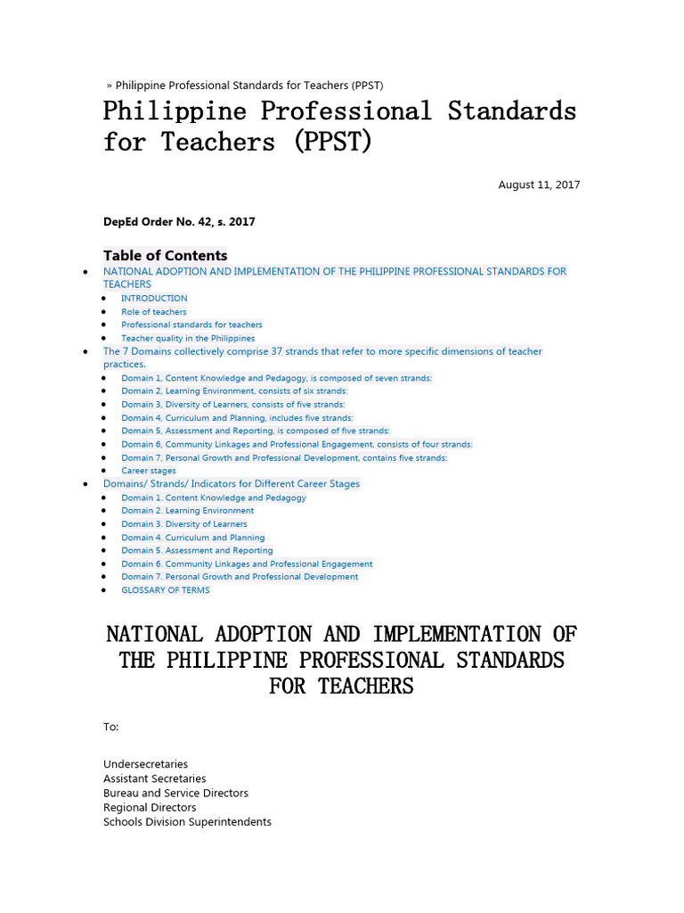 Philippine Professional Standards for Teachers | PDF | Learning | Teachers