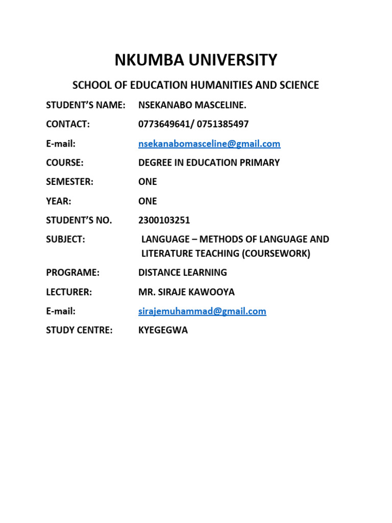 Nkumba University | PDF | Language Education | Curriculum