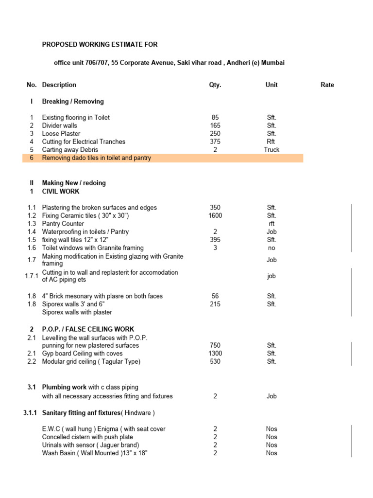 BOQ - 7th Floor Office | PDF | Sink | Tile