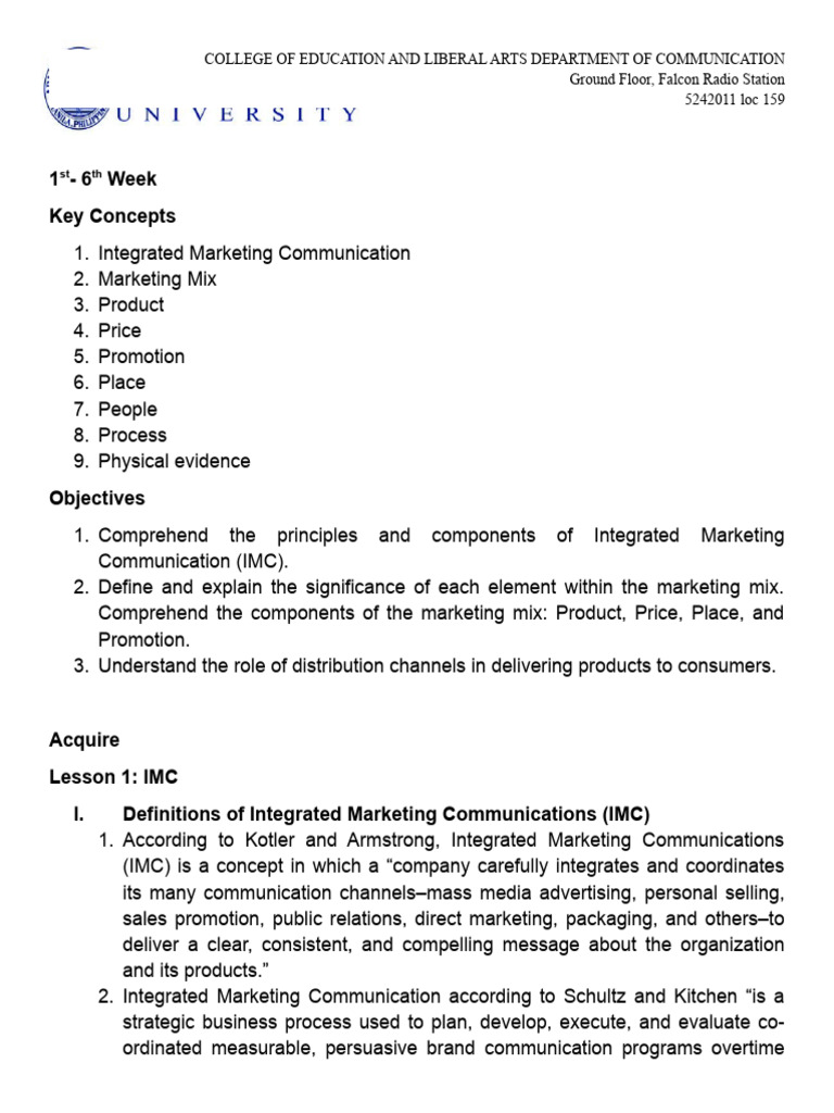 Lesson 1-Overview and Basic Principles of IMC | PDF | Marketing ...