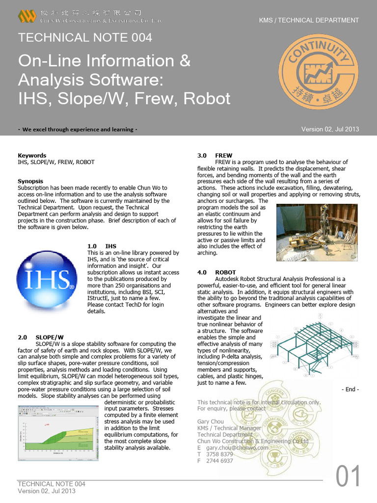 TECHNICAL NOTE 004 On-Line Information and Analysis Software IHS, SlopeW, Frew, Robot | PDF ...