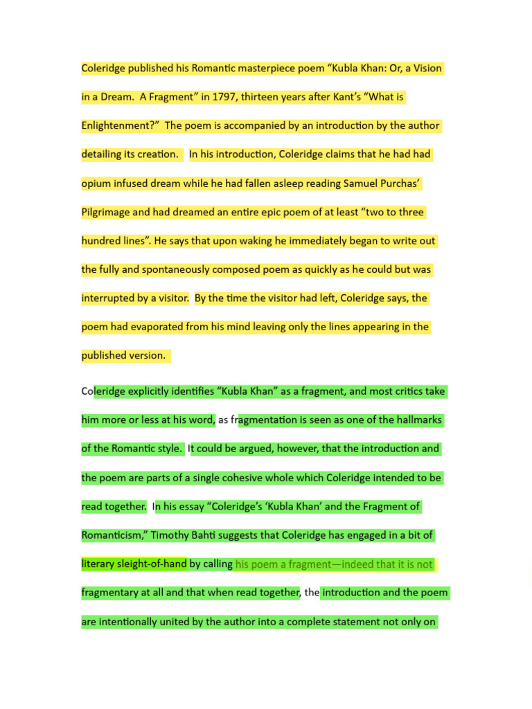Kubla Khan Romanticism | PDF | Samuel Taylor Coleridge