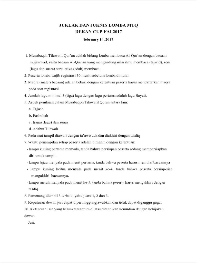 JUKNIS Lomba MTQ | PDF