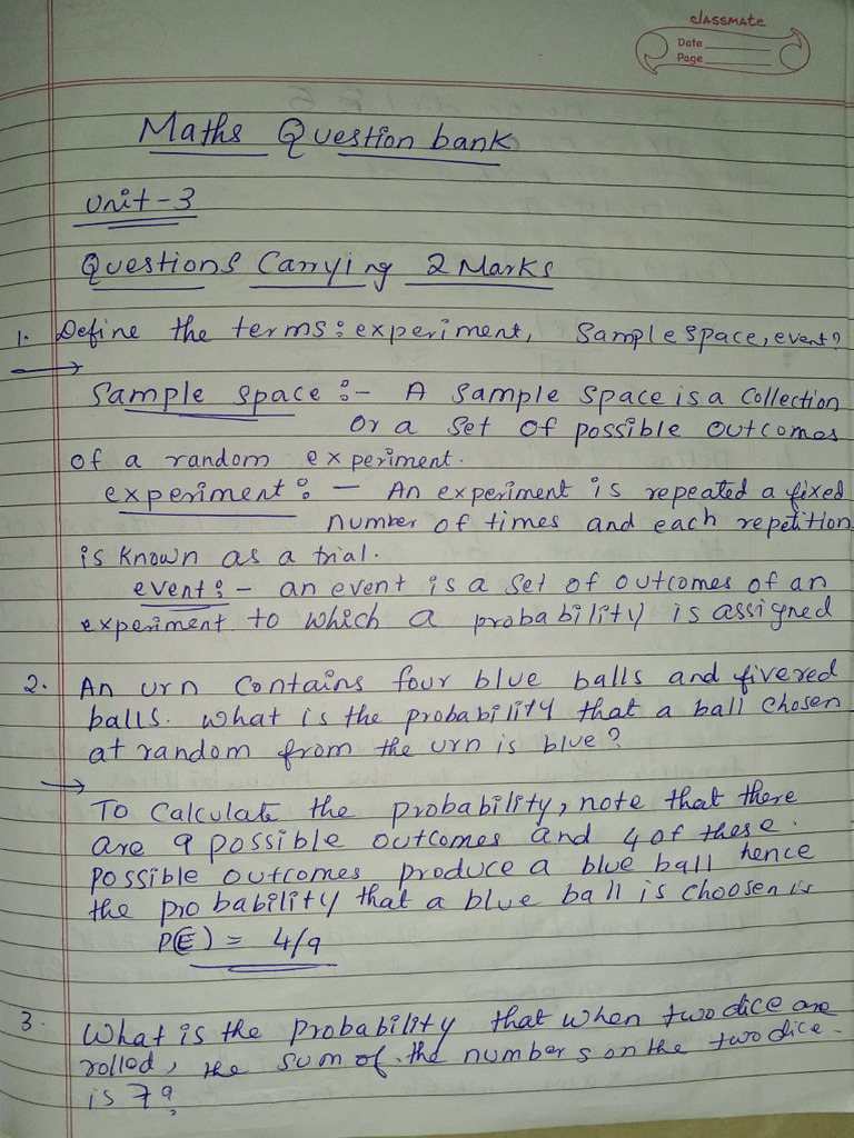 Maths QB Unit 3 | PDF