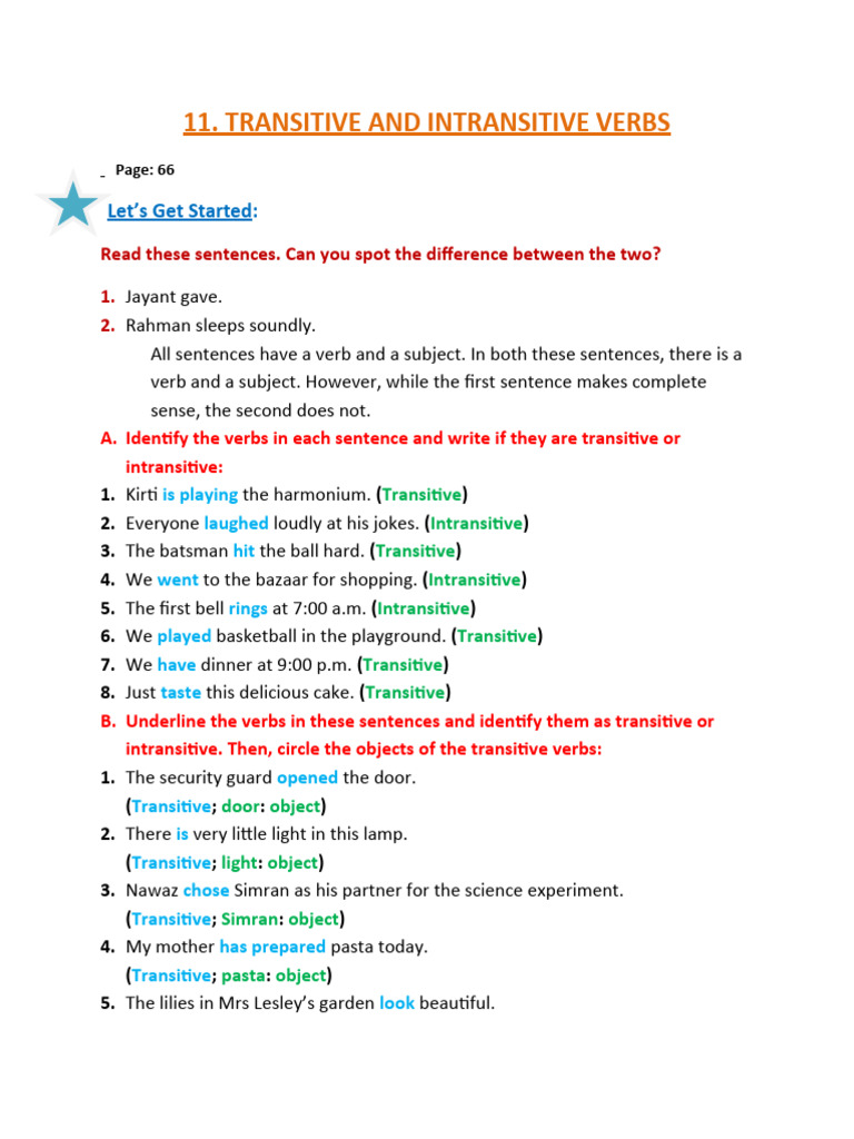 Transitive and Intransitive Verbs | PDF | Object (Grammar) | Verb