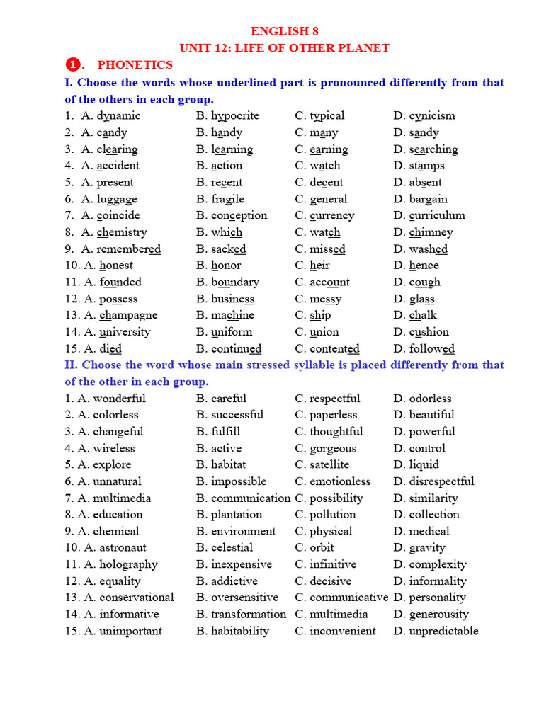 Bài Tập Anh 8 Theo Unit E8 UNIT 12 | PDF | Mercury (Planet) | Pluto