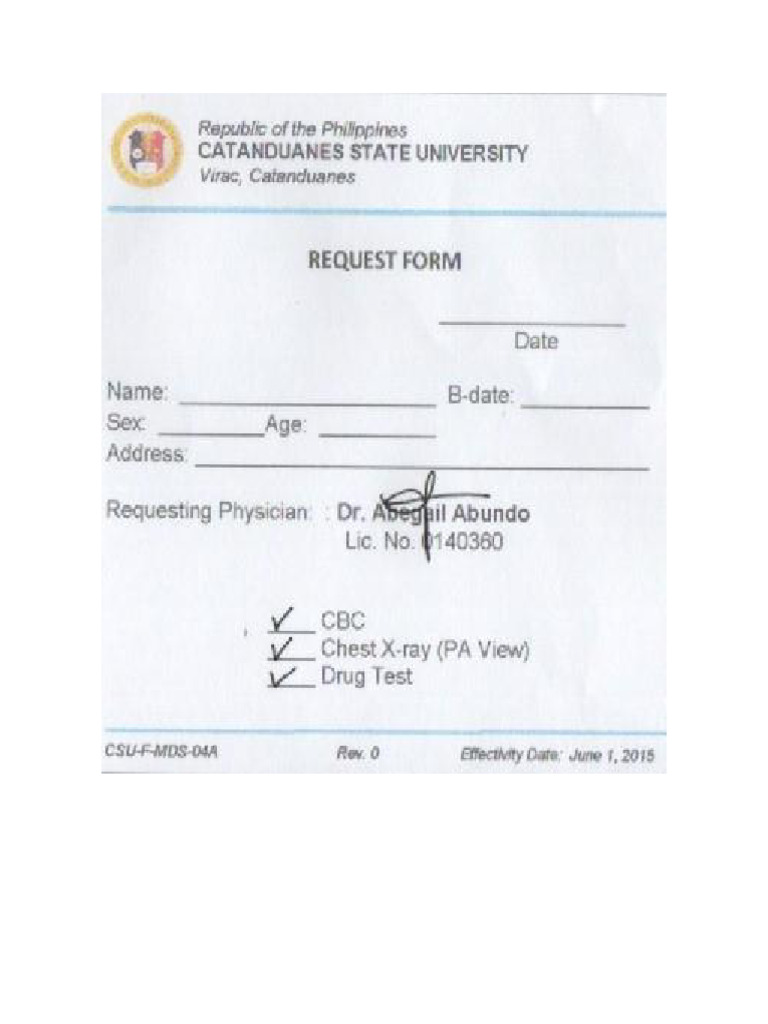 Medical Laboratory Request Form | PDF
