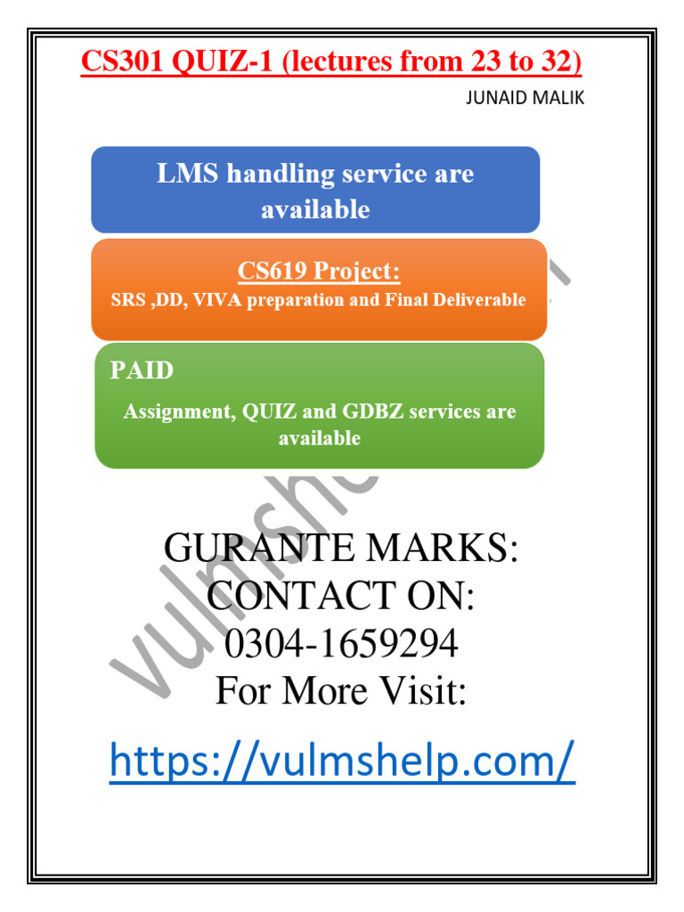 CS301 Quiz 1 BY JUNAID | PDF | Algorithms And Data Structures