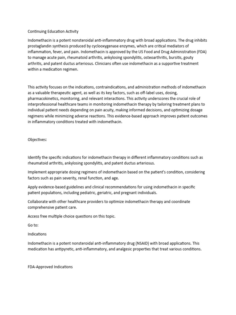 Indomethacin: Uses and Mechanism Insights | PDF | Nonsteroidal Anti ...