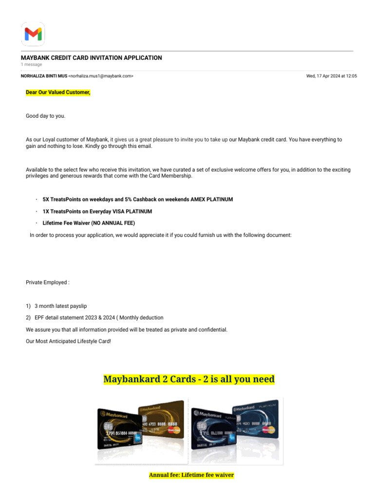 Gmail - Maybank Credit Card Invitation Application | PDF | Credit Card ...