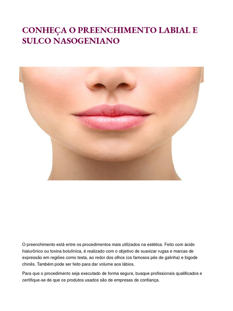 Preenchimento Labial e Sulco Nasogeniano | PDF | Envelhecimento ...