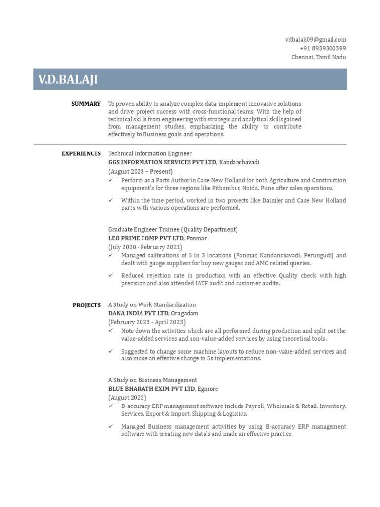 Balaji V D Resume PDF | PDF | Enterprise Resource Planning | Business