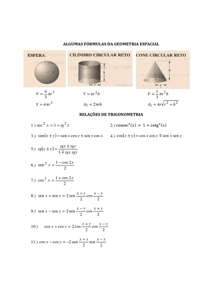 Fórmulas de Geometria e Trigonometria | PDF | Xadrez | Analise matemática