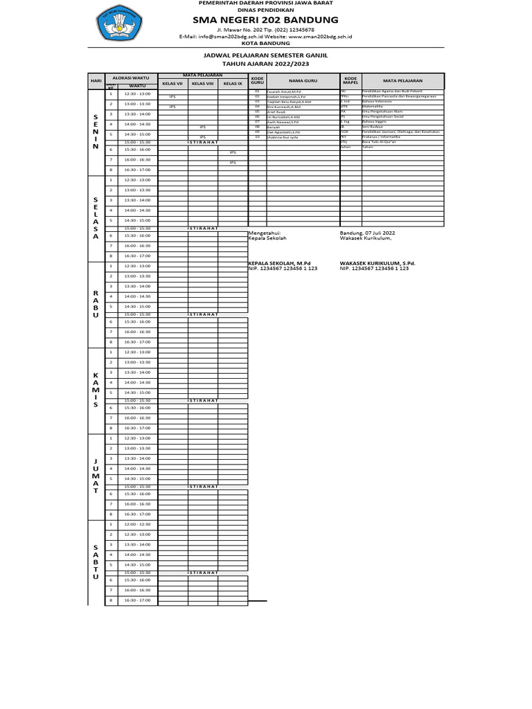 Jadwal Pelajaran SMP | PDF