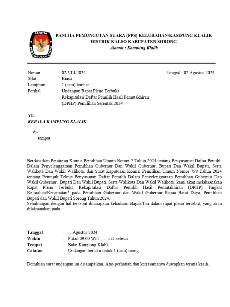 Undangan Panitia Pemungutan Suara Klalik | PDF