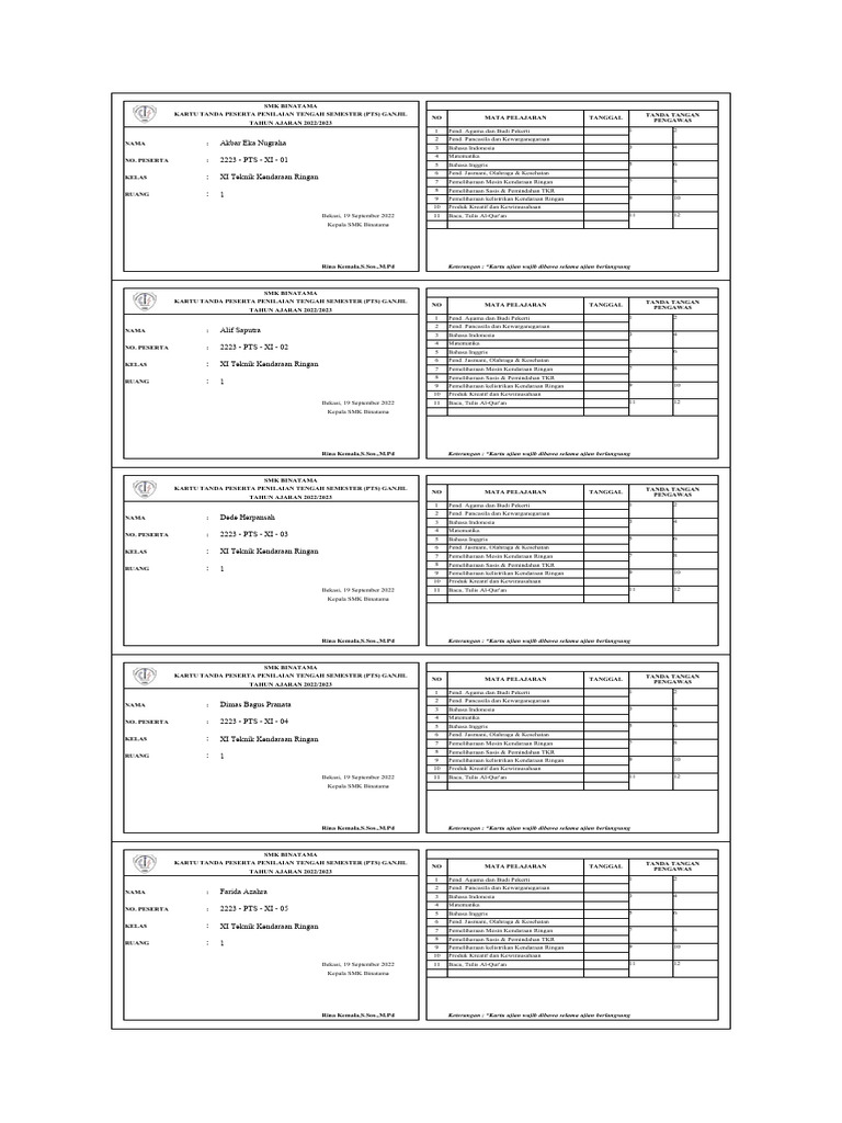 Kartu Tanda Peserta Pas | PDF