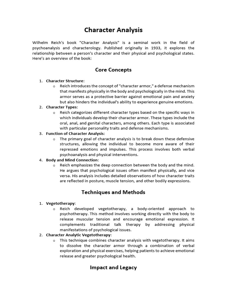 Character Analysis | PDF | Psychoanalysis | Psychotherapy