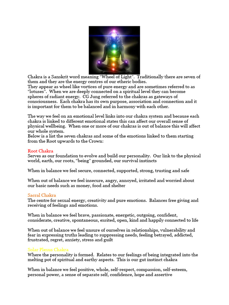 Chakras, Emtions and Unbalanced Energies | PDF | Chakra | Empathy