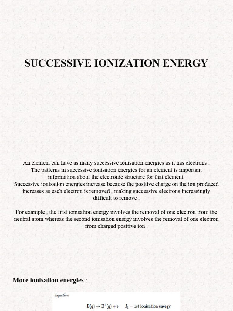 Successive Ionisation Energy | PDF | Ionization | Redox