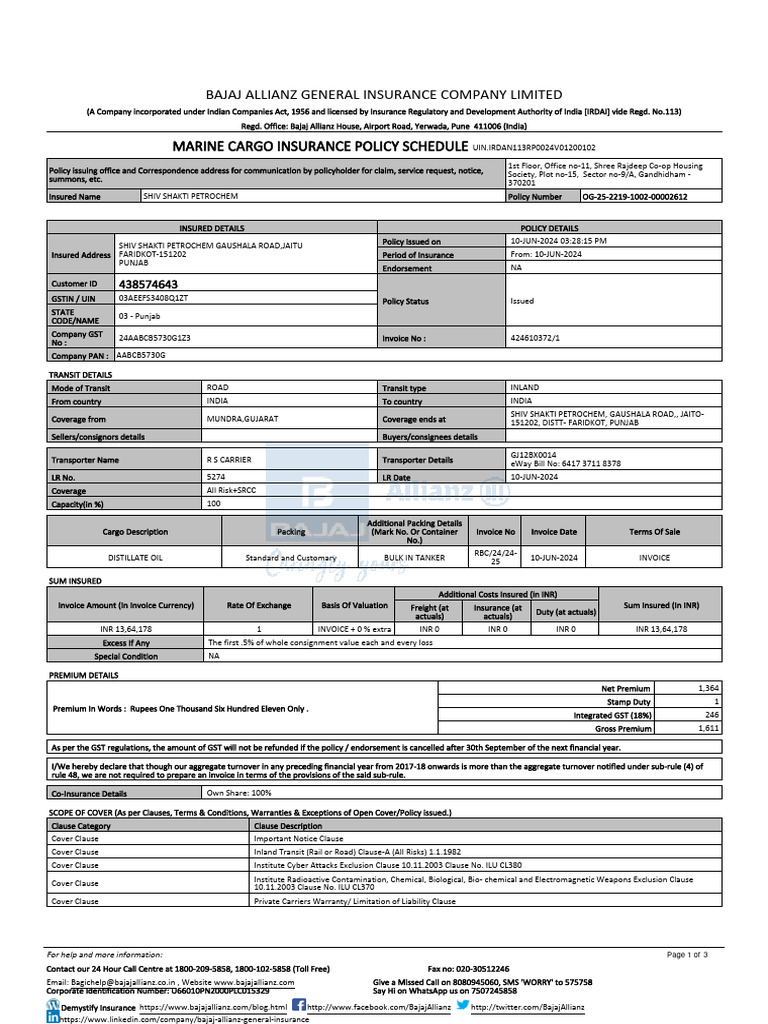 Marine Policy | PDF | Insurance | Reinsurance