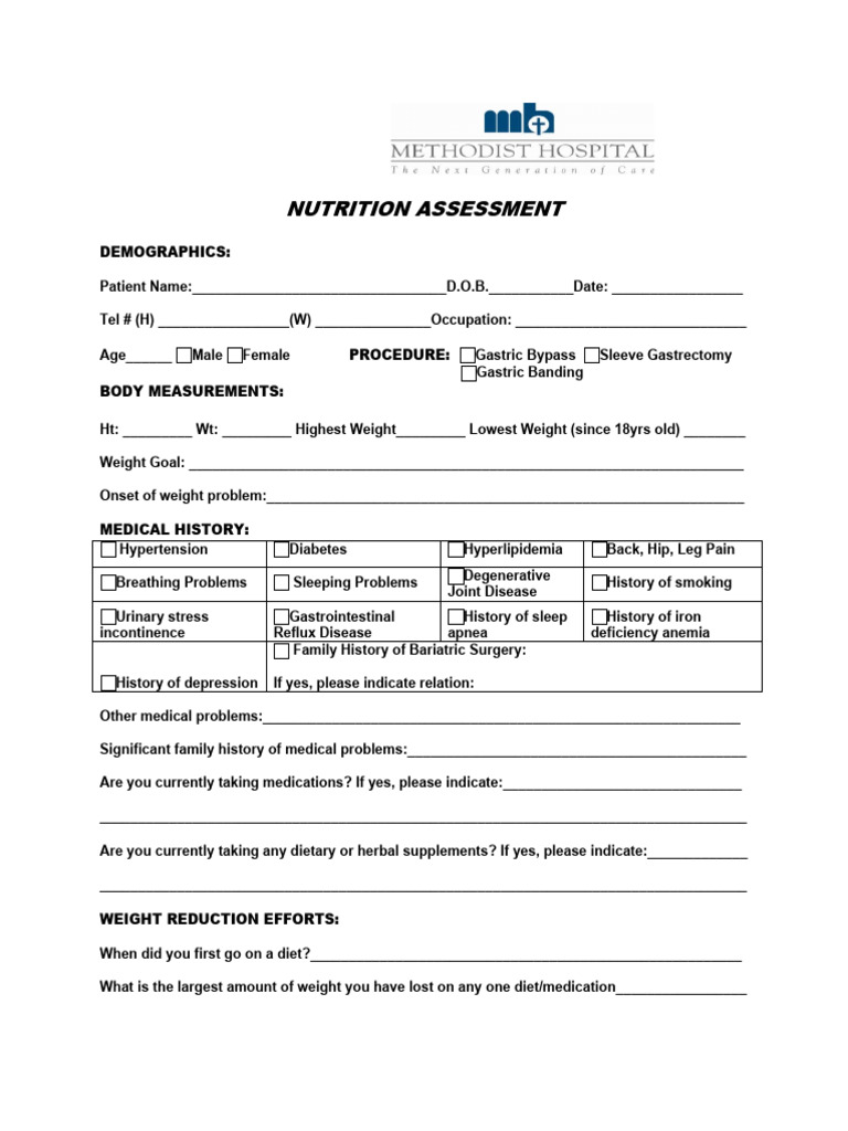 Nutrition Assessment for Bariatric Patients | PDF | Weight Loss | Foods